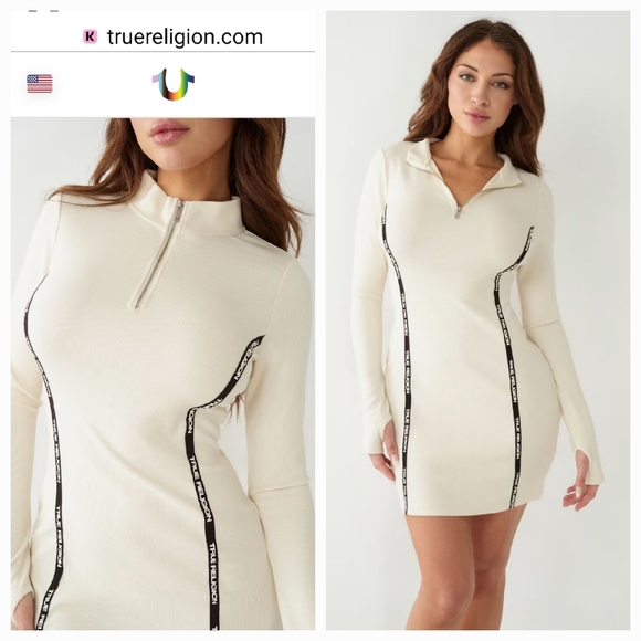 True Religion | Dresses | Nwt True Religion Logo Trim Zip Mini Dress ...